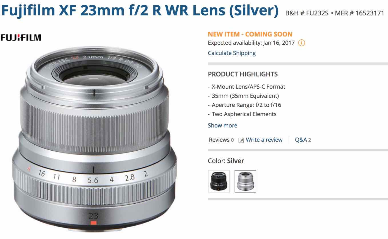 Graphite Fujifilm XF23mmF2 Sold in Bundle with Graphite X-Pro2... and ...