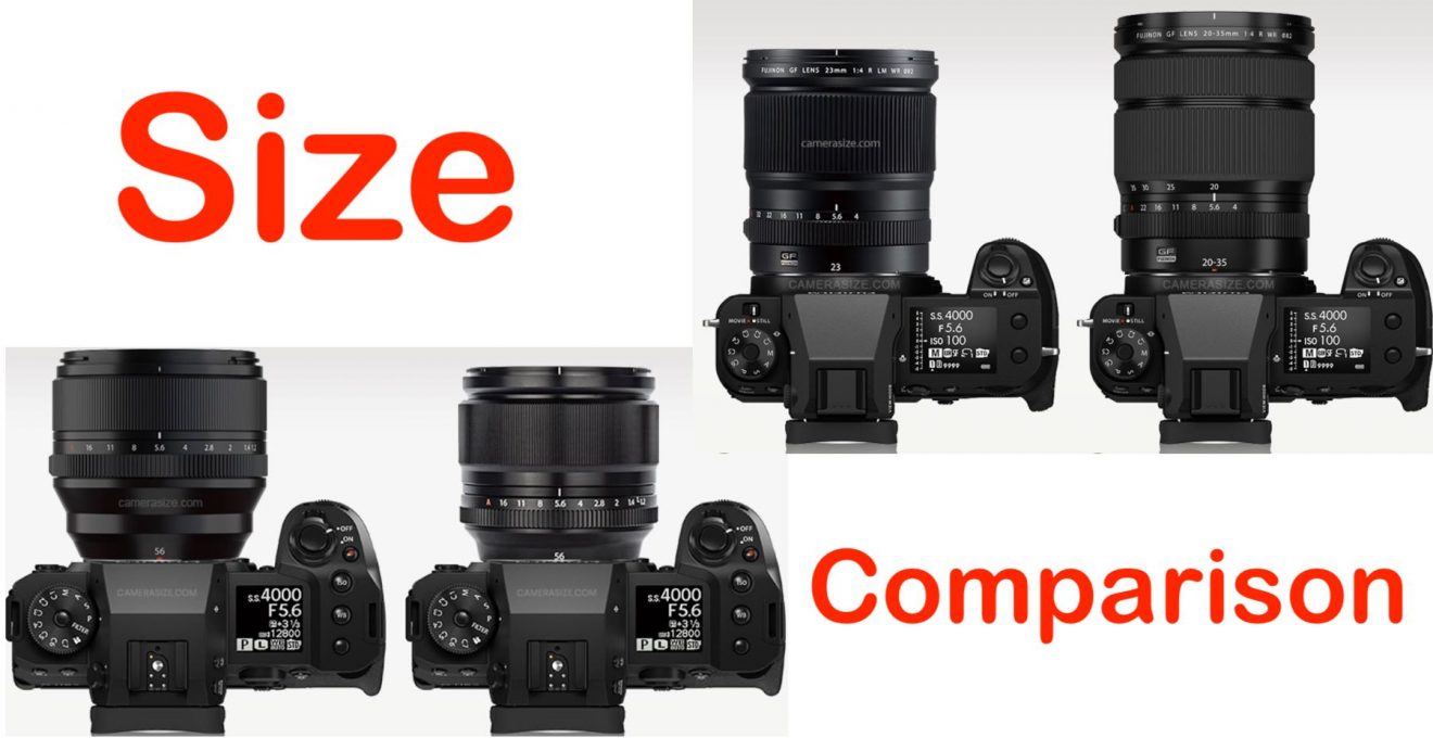 Size Comparison XF56mmF1.2 R vs XF56mmF1.2 R WR and GF20-35mmF4 vs ...