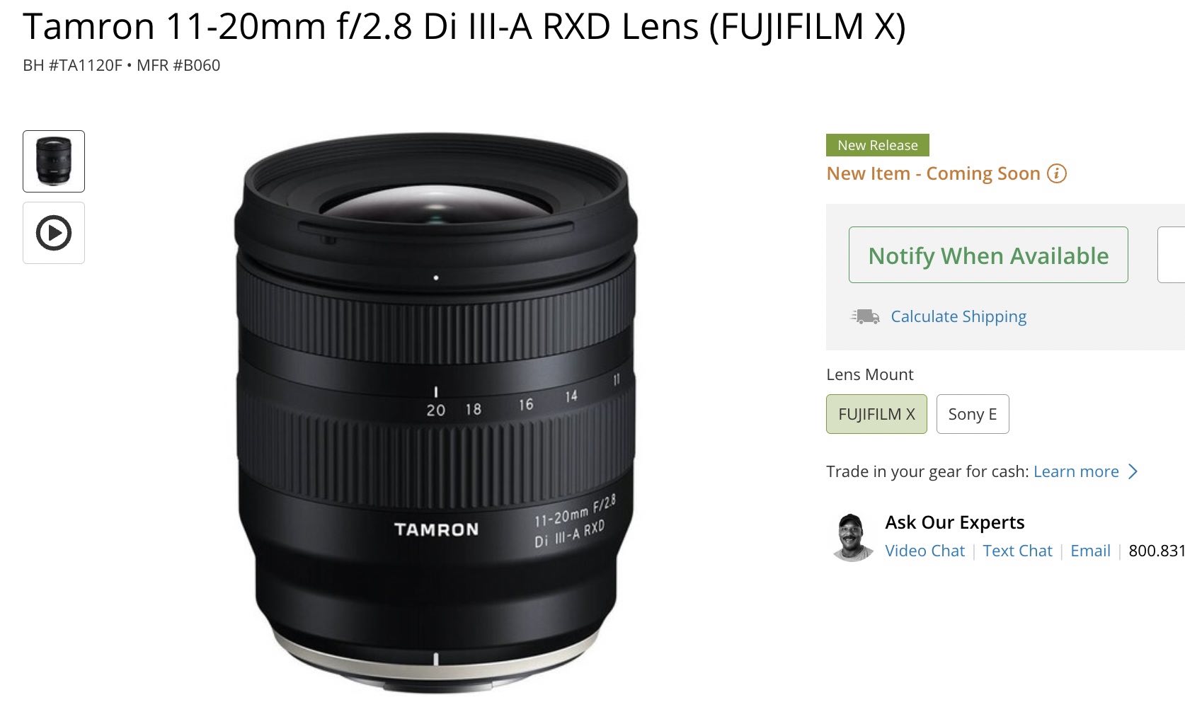 Tamron 11-20mm f/2.8 for Fujifilm X to be Released in Spring 2023 and ...