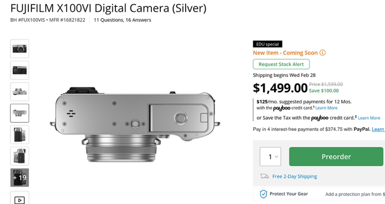 Fujifilm X100VI Education Price at B&H is $1,499 and B2B Price $1,451 - Fuji Rumors