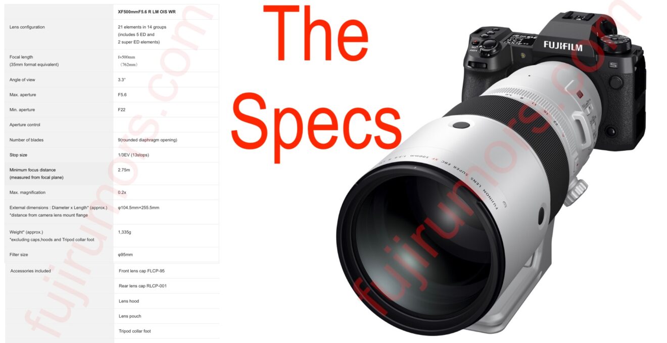 Leaked Fujinon XF500mm f/5.6 R LM OIS WR Main Specs - Fuji Rumors