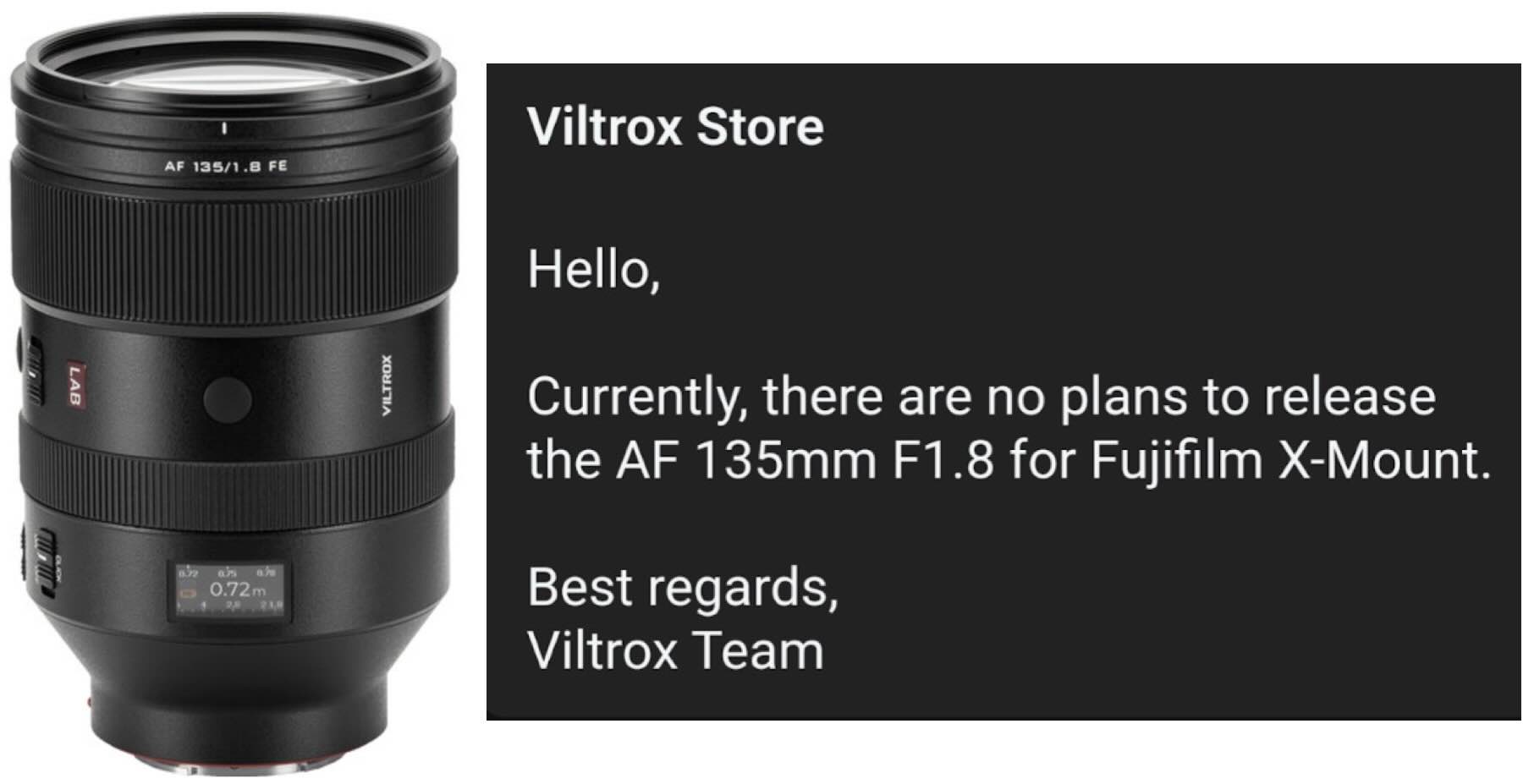 Viltrox 135mm f/1.8 LAB - No Plans for Fujifilm X Mount Version - Fuji Rumors