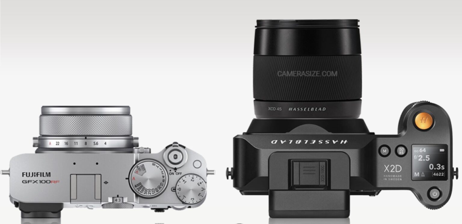 Size Comparison: Fujifilm GFX100RF vs GFX50R vs X100VI vs Leica Q3 vs Sony RX1rII vs Hasselblad ...