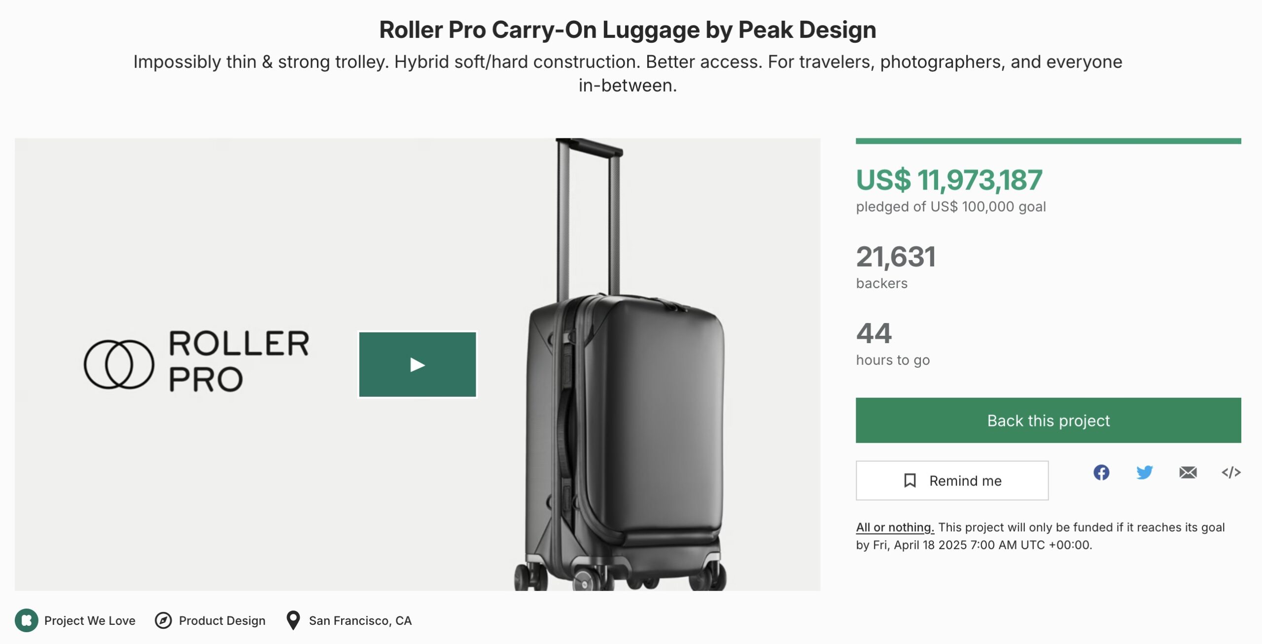 Peak Design's 12 Million Dollar Roller Pro Kickstarter Campaign Ends ...