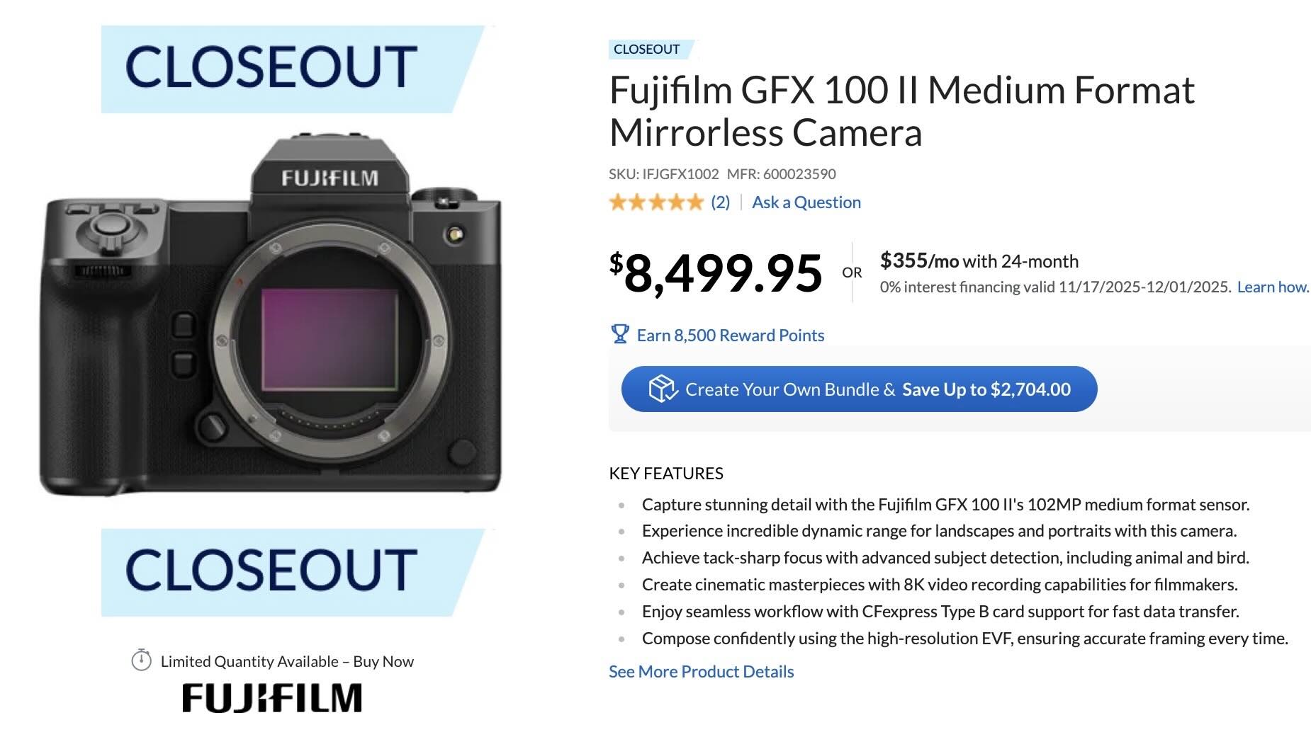 Fujifilm GFX100 II in CLOSEOUT at Adorama and Massive $1,000+ GFX100II ...